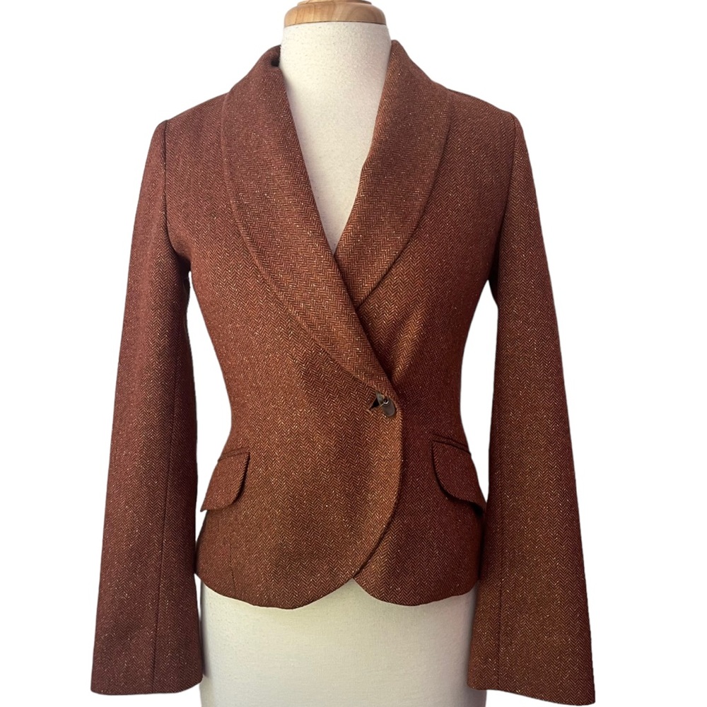 H&M Tweed Blazer Women’s 6 Wool Pumpkin Spice Herring… - Gem